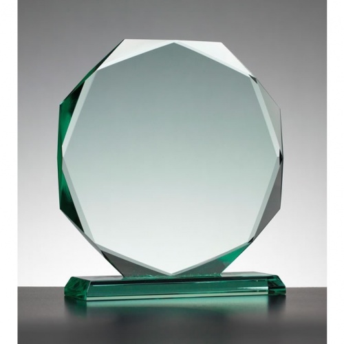 Engraved Octagon Award Plaque in 15mm Jade Glass - Awards Trophies Supplier
